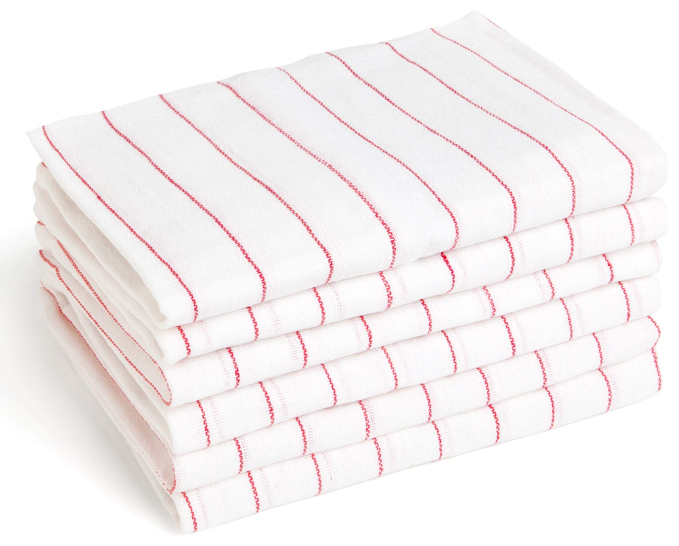 Liliane Collection Bulk Wholesale Carton of 100 Glass Towels - 16" x 27" 100% Cotton Kitchen Towels - Dish Towels in White with Red Stripes - No Streaks or Spots on Glasses, Flutes, Wine Glasses