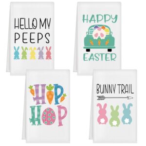 set of 4 happy easter kitchen towels bunny eggs easter dish towels 26 x 16 inch easter bar towels for kitchen hip hop cute hand towels spring drying cloth tea towels for baking cooking bathroom