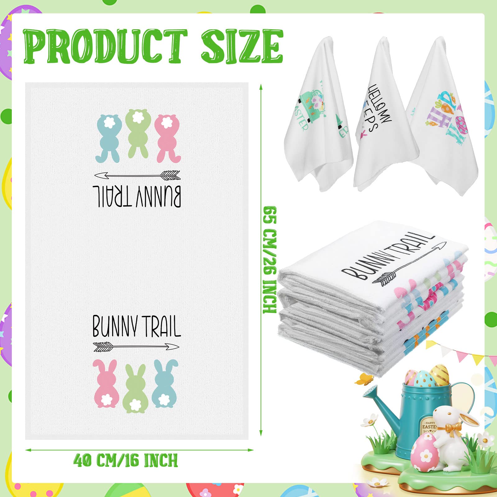 Set of 4 Happy Easter Kitchen Towels Bunny Eggs Easter Dish Towels 26 x 16 Inch Easter Bar Towels for Kitchen Hip Hop Cute Hand Towels Spring Drying Cloth Tea Towels for Baking Cooking Bathroom