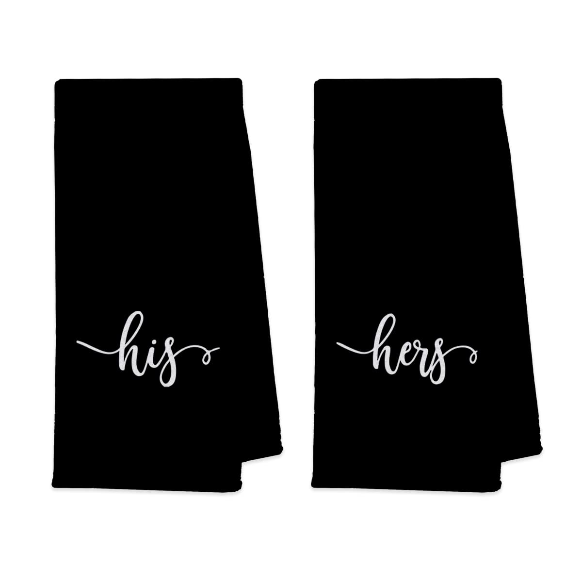 UINHMOP 16''x24'' Set of 2 His and Hers Couple Soft and Absorbent Bath Towels Hand Towels for Bathroom Kitchen,Wedding Anniversary Valentine’s Day Gifts for Couples Newlyweds(Black)