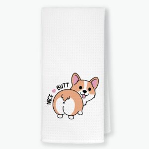 qodung cute smiling corgi soft absorbent hand bathroom towel 16x24 inch,funny dog decorative absorbent drying cloth hand towels tea towels for bathroom kitchen,dog lovers girls gifts,corgi mom gifts