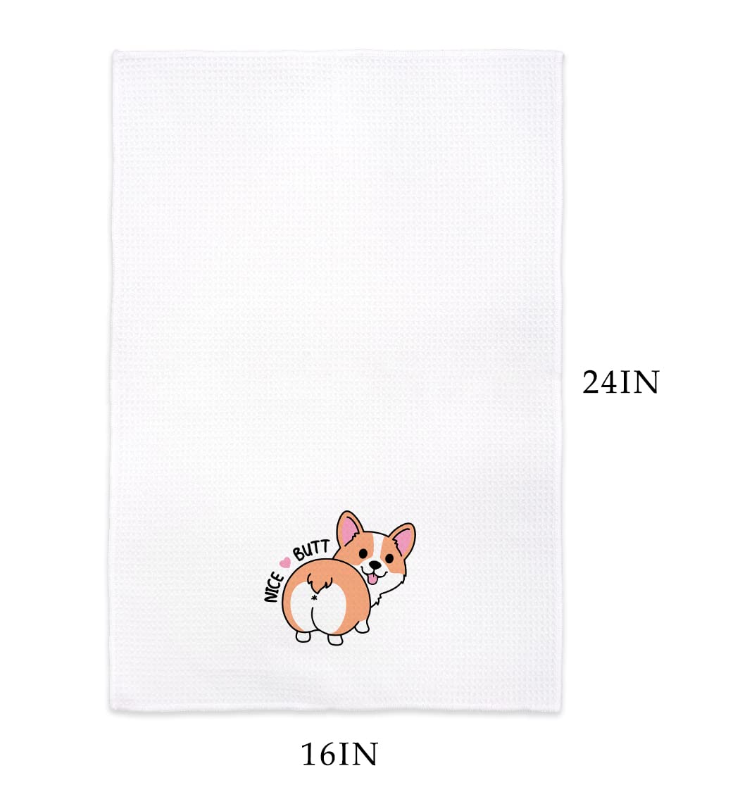 QODUNG Cute Smiling Corgi Soft Absorbent Hand Bathroom Towel 16x24 Inch,Funny Dog Decorative Absorbent Drying Cloth Hand Towels Tea Towels for Bathroom Kitchen,Dog Lovers Girls Gifts,Corgi Mom Gifts