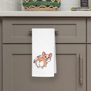 QODUNG Cute Smiling Corgi Soft Absorbent Hand Bathroom Towel 16x24 Inch,Funny Dog Decorative Absorbent Drying Cloth Hand Towels Tea Towels for Bathroom Kitchen,Dog Lovers Girls Gifts,Corgi Mom Gifts