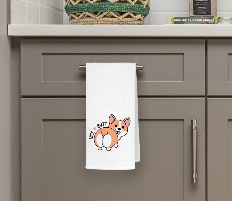 QODUNG Cute Smiling Corgi Soft Absorbent Hand Bathroom Towel 16x24 Inch,Funny Dog Decorative Absorbent Drying Cloth Hand Towels Tea Towels for Bathroom Kitchen,Dog Lovers Girls Gifts,Corgi Mom Gifts