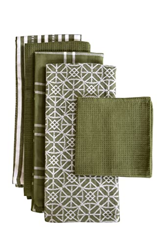 Yourtablecloth Cotton Kitchen Dishtowel Set – 18”x28” Oversized Kitchen Cloth – 100% Cotton – Super Soft Absorbent & Quick Dry Dishtowel – Standard Kitchen Towel–Pack of 5 Sage