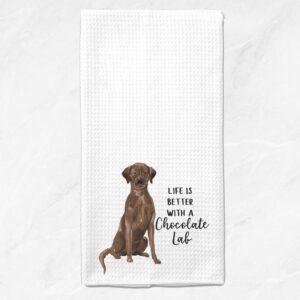 Watercolor Life is Better with a Chocolate Lab Labrador Microfiber Kitchen Tea Bar Towel Gift for Animal Dog Lover