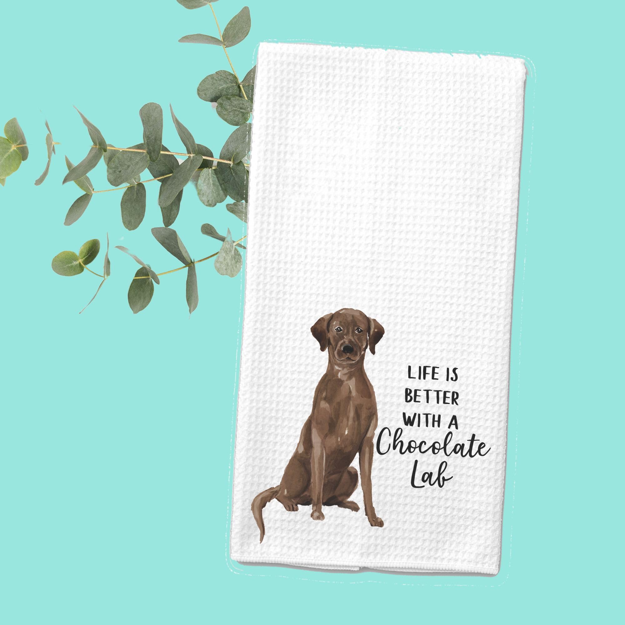 Watercolor Life is Better with a Chocolate Lab Labrador Microfiber Kitchen Tea Bar Towel Gift for Animal Dog Lover