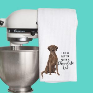 Watercolor Life is Better with a Chocolate Lab Labrador Microfiber Kitchen Tea Bar Towel Gift for Animal Dog Lover