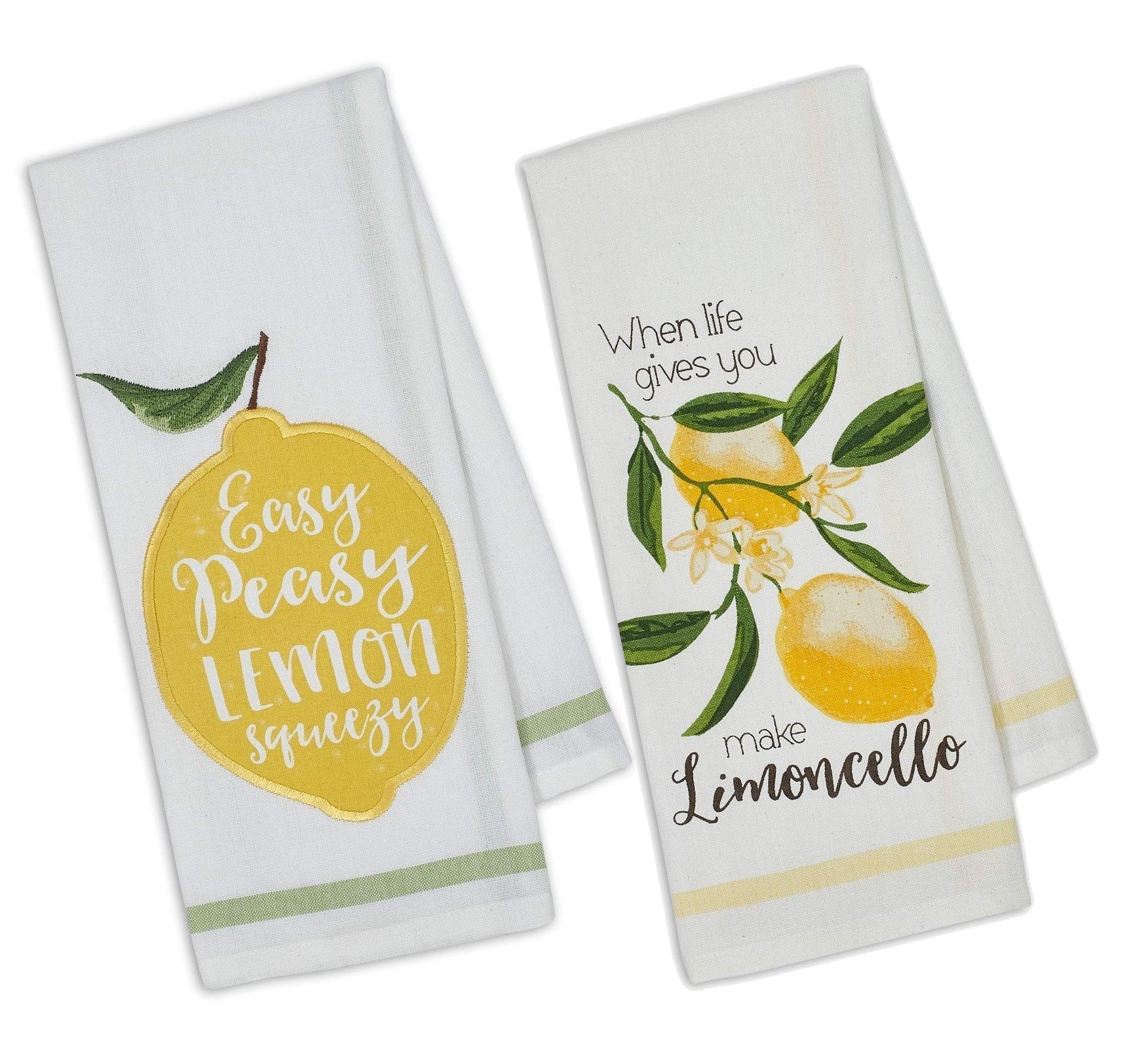 DII Set of 2 Lemon Themed Dishtowels with Petite Stripe