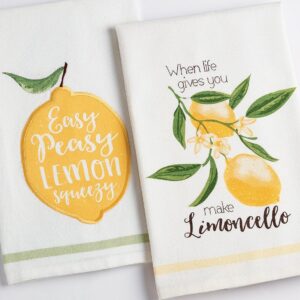 DII Set of 2 Lemon Themed Dishtowels with Petite Stripe