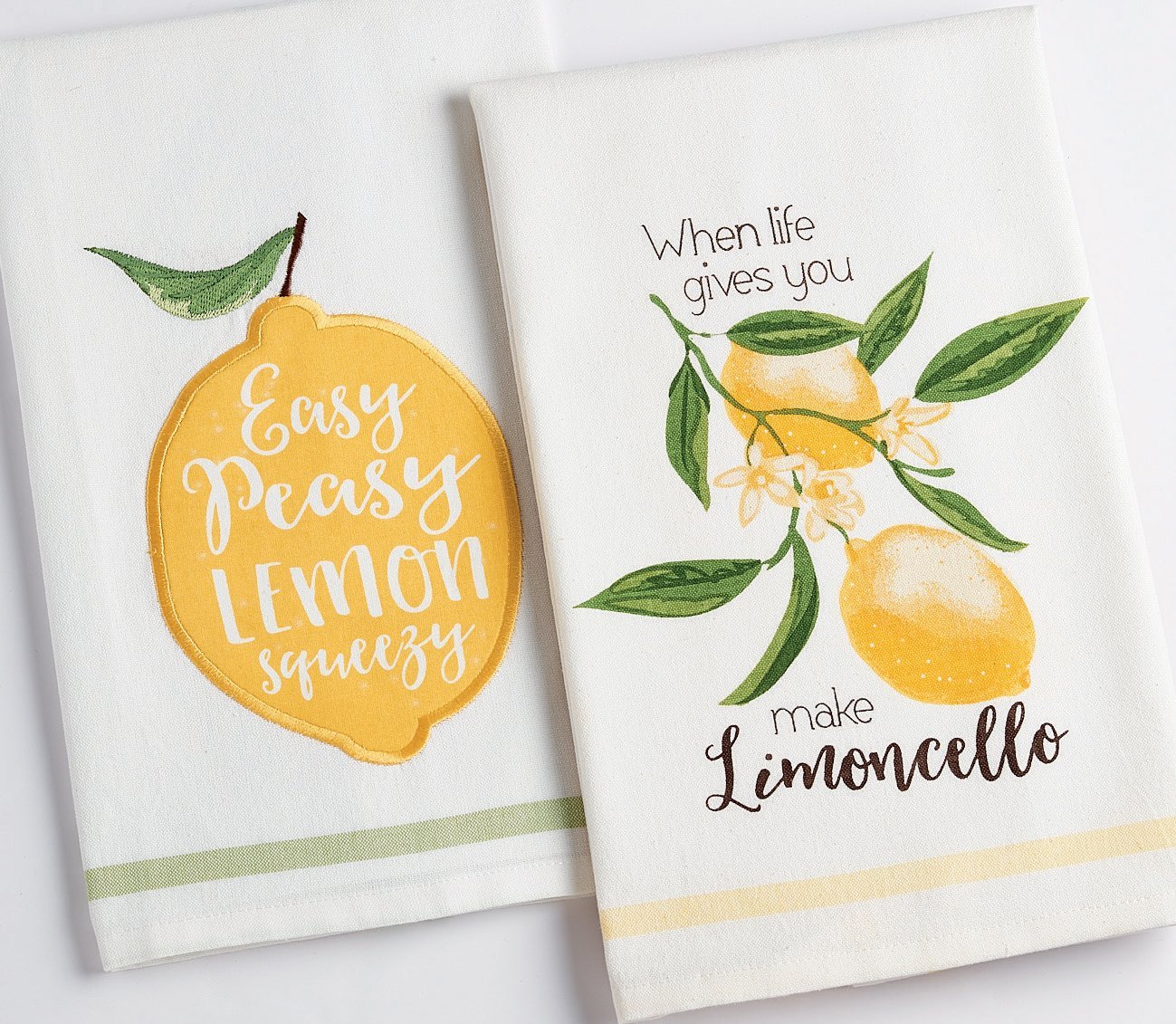 DII Set of 2 Lemon Themed Dishtowels with Petite Stripe