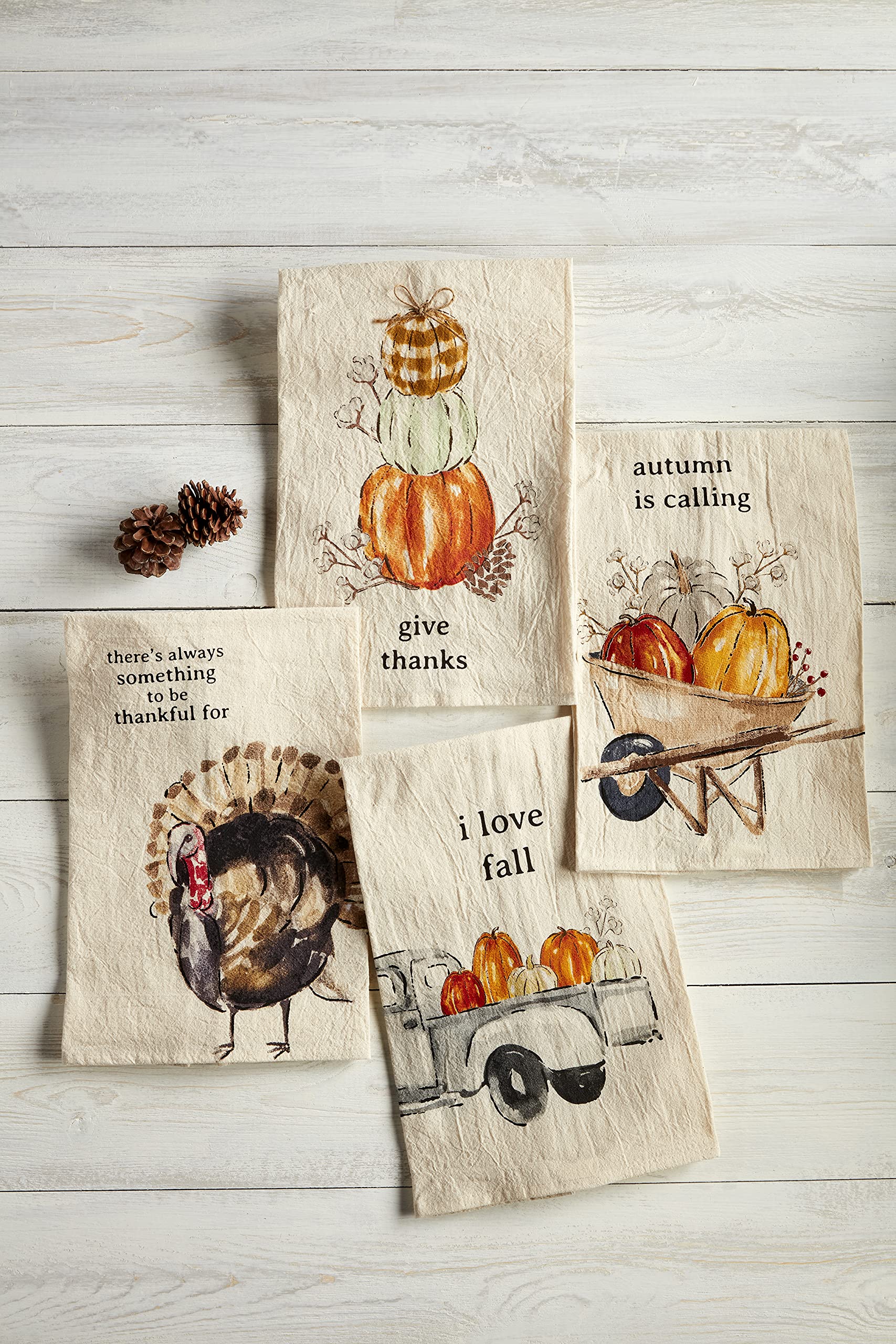 Mud Pie Fall Watercolor Flour Sack Towel, Thankful for, 26" x 16.5"