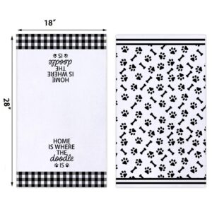 Home is Where The Doodle is Kitchen Dish Towels 18 x 28 Inch Set of 2,Dog Paw Farmhouse Towels Dish Cloth for Cooking Baking