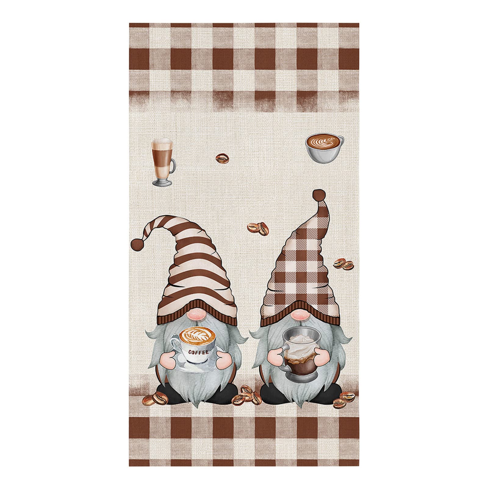 Segard Kitchen Towels Dish Towel Set of 1,Gnome Coffee Cup Bean Retro Linen Absorbent Hand Towels Cleaning Dishcloth Tea Towels,Dwarf Brown Plaid Reusable Drying Dish Cloths