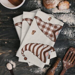 Segard Kitchen Towels Dish Towel Set of 1,Gnome Coffee Cup Bean Retro Linen Absorbent Hand Towels Cleaning Dishcloth Tea Towels,Dwarf Brown Plaid Reusable Drying Dish Cloths