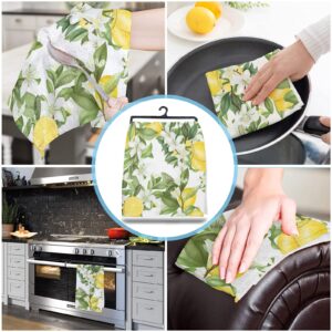 MuswannaA 2 Kitchen Towels Absorbent Dish Towels Set, Summer Farm Fresh Lemon Pure White Daisy Dishcloths Quick Dry Towels Hand Towels Soft Bar&Tea Towels for House Cleaning&Decor