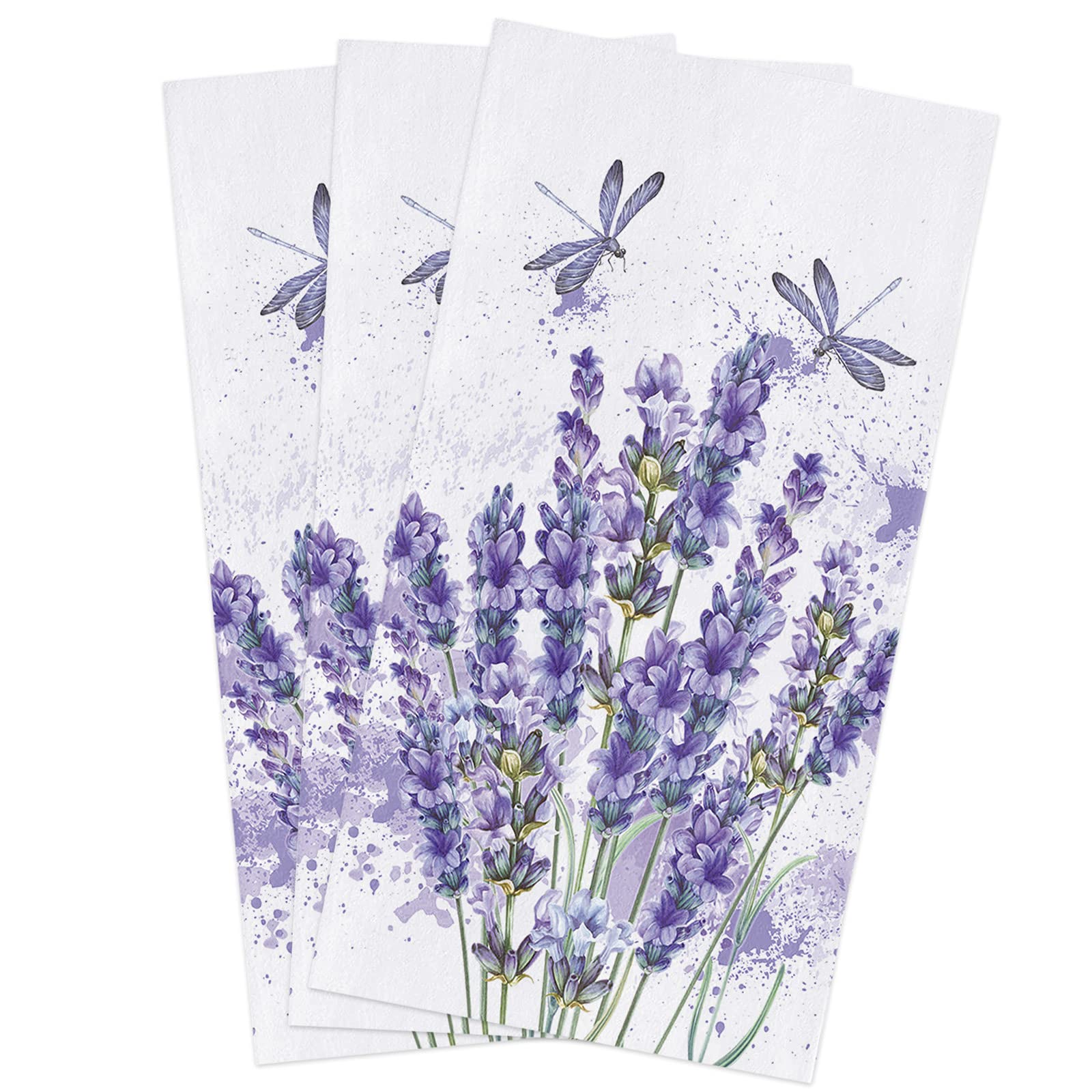 Big buy store Lavender Dragonfly Flower Kitchen Dish Towels Set of 3, Soft Lightweight Microfiber Absorbent Hand Towel Purple Plant Tea Towel for Kitchen Bathroom 18x28in