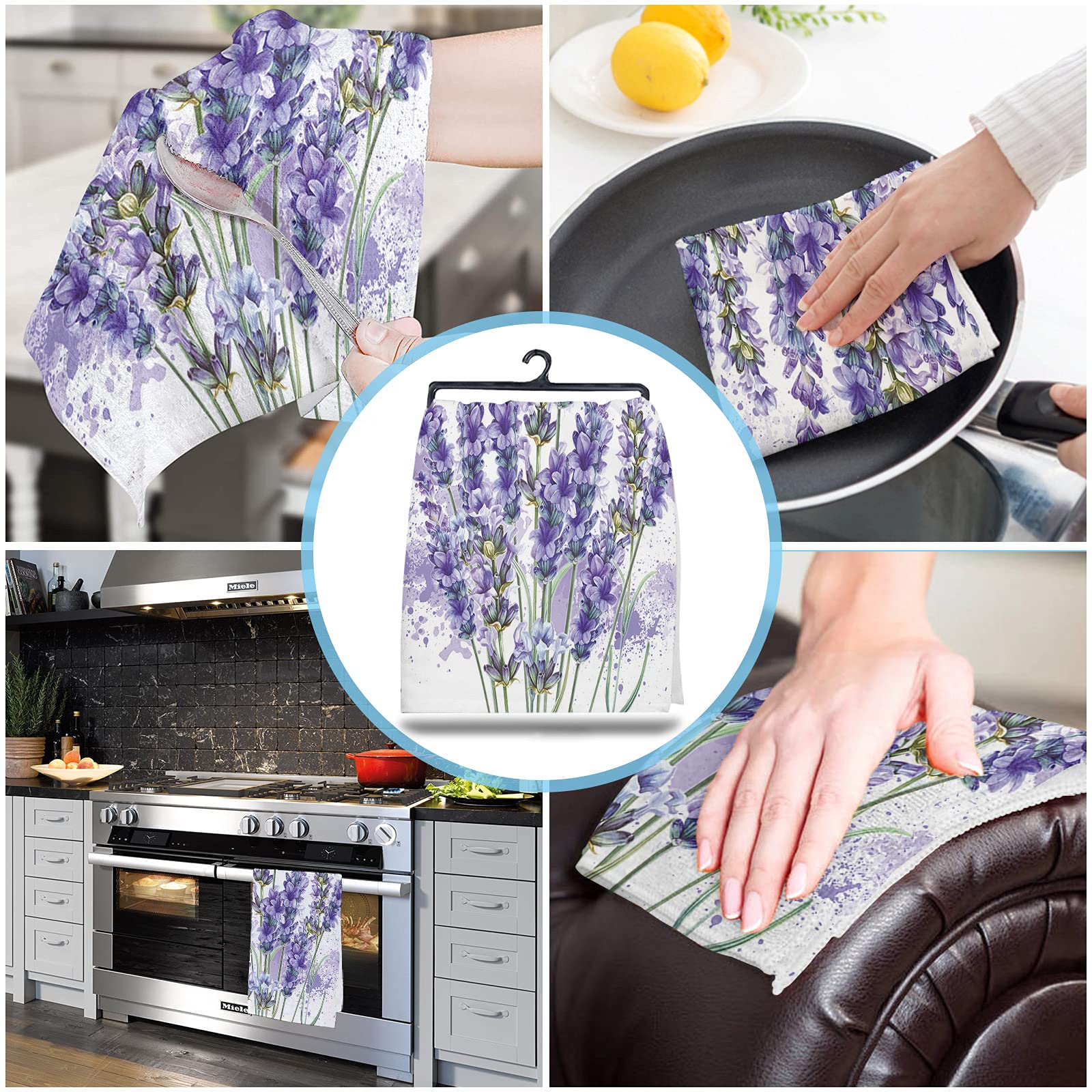 Big buy store Lavender Dragonfly Flower Kitchen Dish Towels Set of 3, Soft Lightweight Microfiber Absorbent Hand Towel Purple Plant Tea Towel for Kitchen Bathroom 18x28in