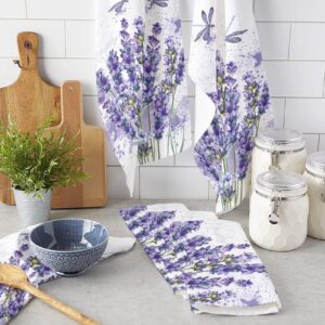 Big buy store Lavender Dragonfly Flower Kitchen Dish Towels Set of 3, Soft Lightweight Microfiber Absorbent Hand Towel Purple Plant Tea Towel for Kitchen Bathroom 18x28in