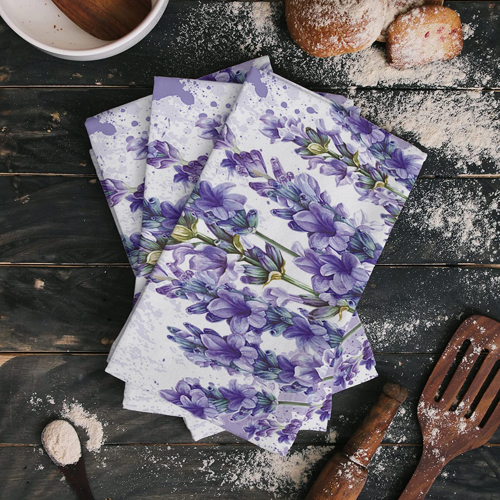 Big buy store Lavender Dragonfly Flower Kitchen Dish Towels Set of 3, Soft Lightweight Microfiber Absorbent Hand Towel Purple Plant Tea Towel for Kitchen Bathroom 18x28in