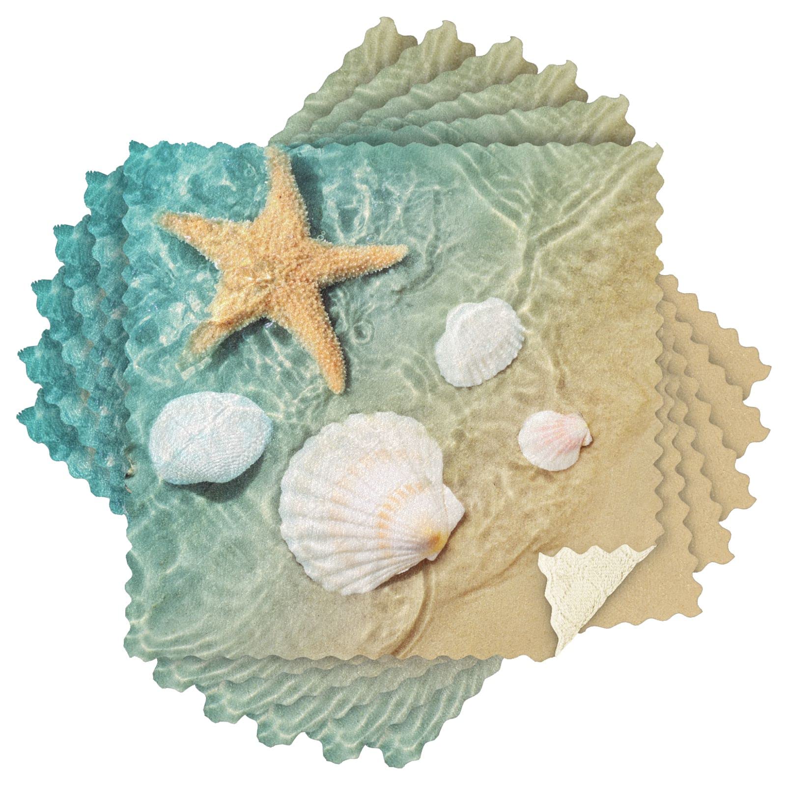 SUABO Seashell Starfish Kitchen Dishcloths, 6 Pack Dish Towels Quick Drying Tea Towels Absorbent Cleaning Towels Tableware Towel for Kitchen Bathroom