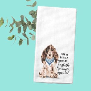 Watercolor Life is Better with an English Springer Spaniel Microfiber Kitchen Tea Bar Towel Gift for Animal Dog Lover