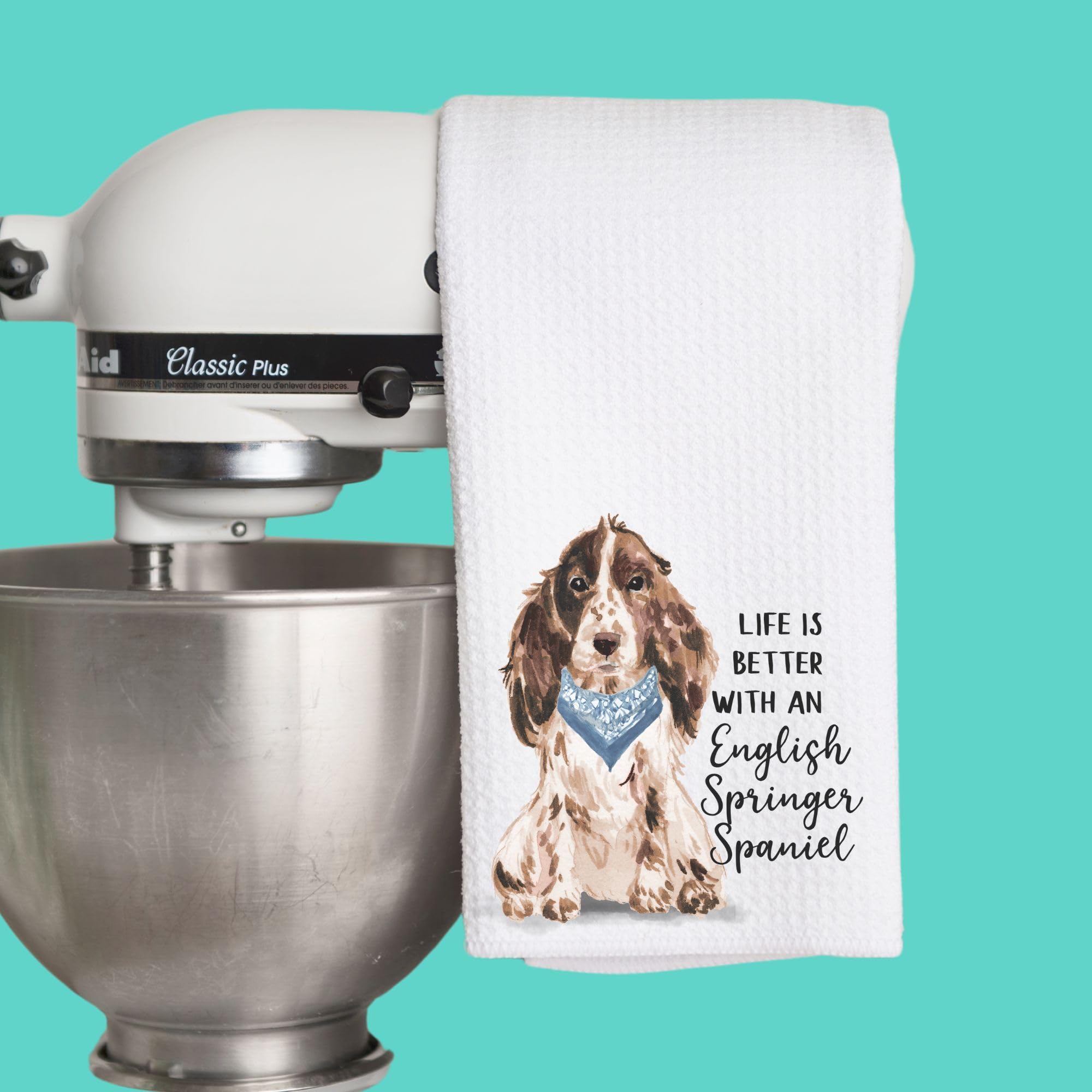 Watercolor Life is Better with an English Springer Spaniel Microfiber Kitchen Tea Bar Towel Gift for Animal Dog Lover