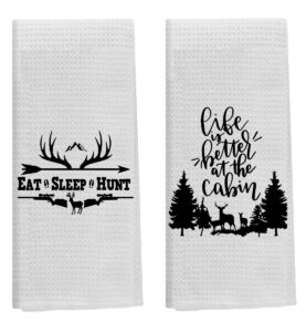 life is better at the cabin kitchen towels bath towels,16 x 24 inch set of 24 soft and absorbent camping hand towels tea towels dish towels sets,campers camping lovers gifts