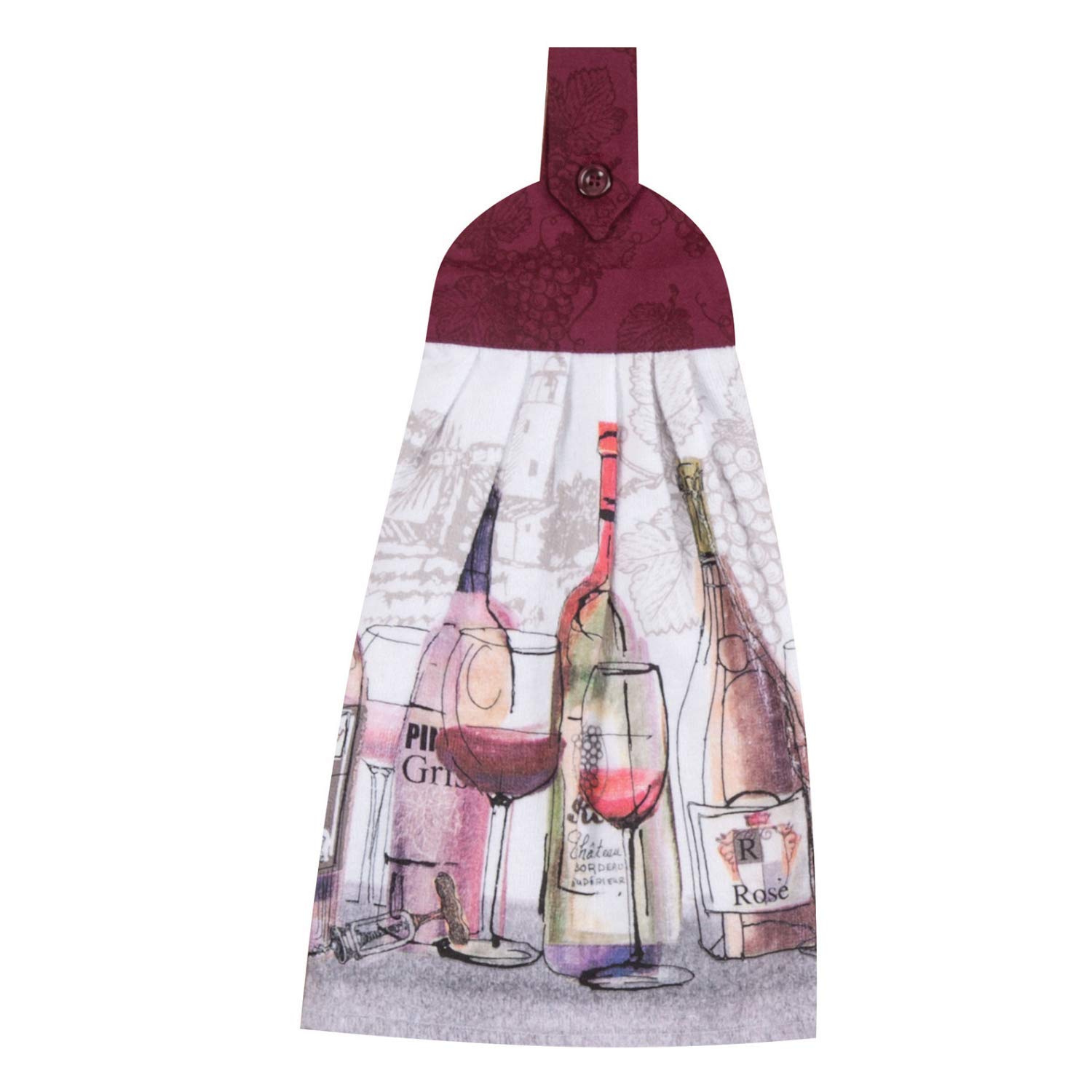 DANI & NIC Decorative Wine Kitchen Towels Set of 2 Tie Top Hanging Dish Towels