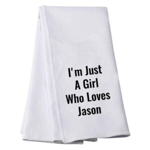 meikiup horrible js inspired gift thriller 80's horror halloween kitchen towel i'm just a girl who loves js for fans housewarming gift