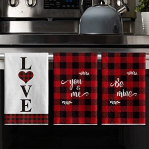 Artoid Mode Buffalo Plaid Kitchen Dish Towels, 18 x 26 Inch Seasonal Valentine's Day Anniversary Wedding Ultra Absorbent Drying Cloth Tea Towels for Cooking Baking Set of 4