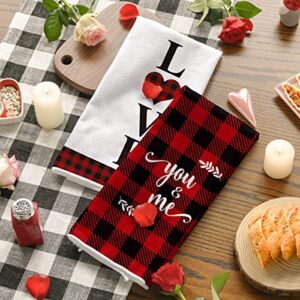 Artoid Mode Buffalo Plaid Kitchen Dish Towels, 18 x 26 Inch Seasonal Valentine's Day Anniversary Wedding Ultra Absorbent Drying Cloth Tea Towels for Cooking Baking Set of 4