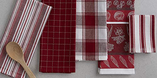 DII Assorted Pattern, Kitchen Collection, Dishtowels & Dishcloth, Garnet, 5 Piece