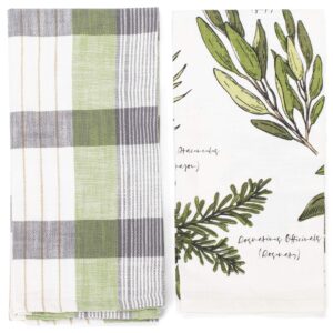 design imports moss green plaid herb 28 x 18 cotton decorative hanging dishtowel set 2