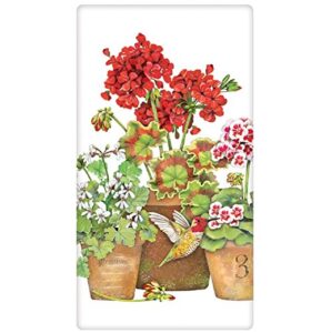 mary lake thompson flour sack towel - potted geraniums, hummingbird