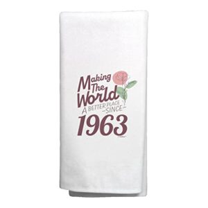 60th birthday gifts for women making the world a better place since 1963 decorative kitchen tea towel white