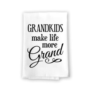 honey dew gifts, grandkids make life more grand, cotton flour sack dish towels, 27 x 27 inch, made in usa, grandma kitchen towel, granny gigi nana kitchen gifts, grandparents day gift