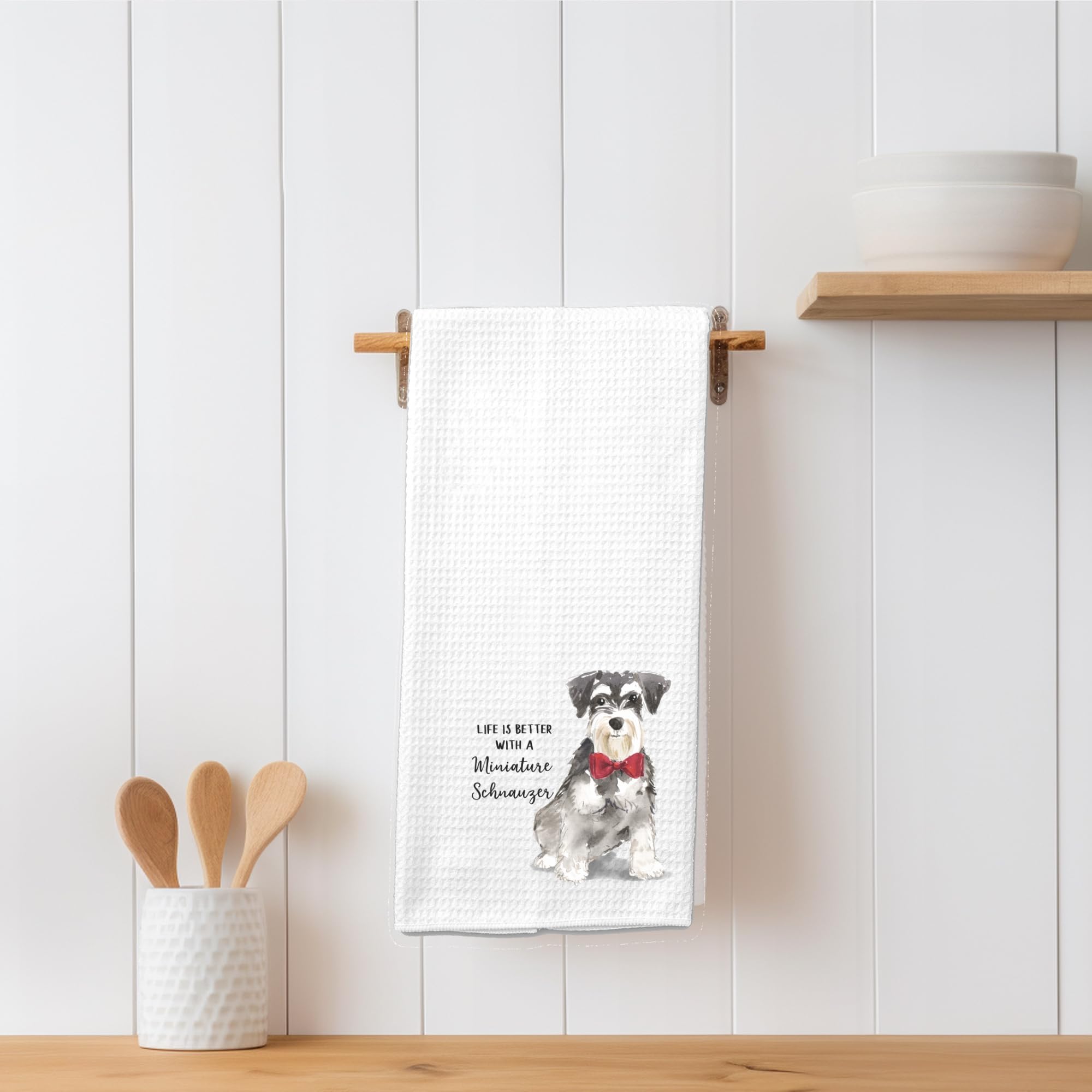 Watercolor Life is Better with a Miniature Schnauzer Microfiber Kitchen Tea Bar Towel Gift for Animal Dog Lover