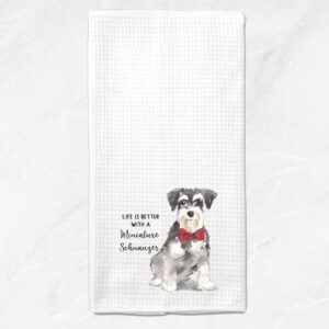 Watercolor Life is Better with a Miniature Schnauzer Microfiber Kitchen Tea Bar Towel Gift for Animal Dog Lover