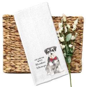 Watercolor Life is Better with a Miniature Schnauzer Microfiber Kitchen Tea Bar Towel Gift for Animal Dog Lover