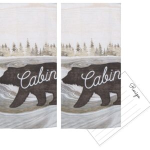 2 Rustic Lodge Dish Towels - Bear Themed Dish Towels | Wilderness Animals Woodland Themed Cabin Kitchen Towels | Camping Dish Towel Set for Hand, Cabin Dishes, Bathroom, Hunting Decor with Recipe Card