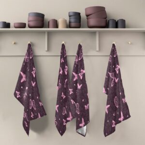 Kigai Pink Butterfly Kitchen Towels Set of 4, Ultra Soft Absorbent Dish Towels Bathroom Hand Towels Reusable Cleaning Cloths Tea Towels 28 x 18 Inch