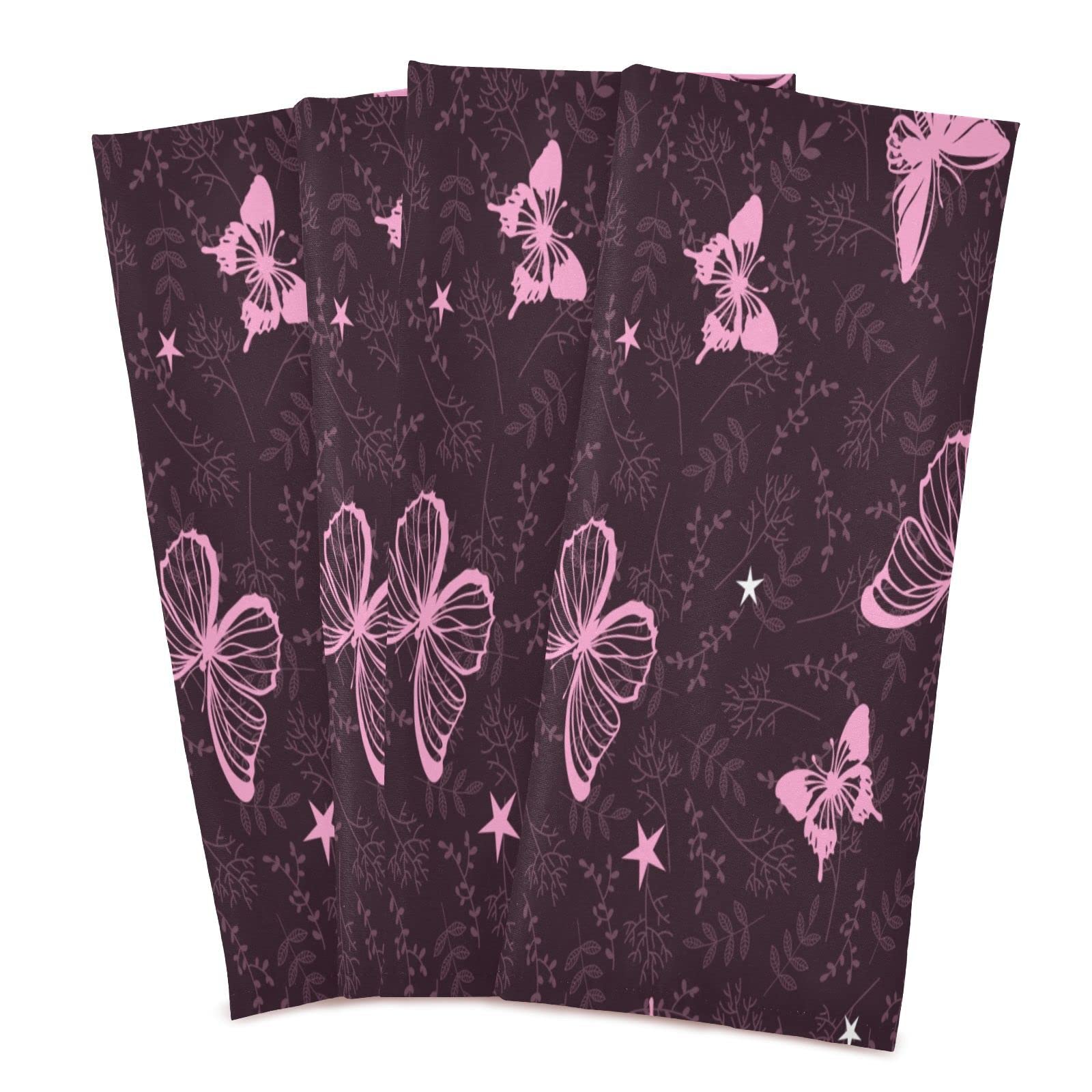 Kigai Pink Butterfly Kitchen Towels Set of 4, Ultra Soft Absorbent Dish Towels Bathroom Hand Towels Reusable Cleaning Cloths Tea Towels 28 x 18 Inch