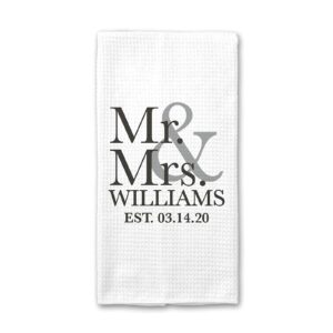 CANARY ROAD Mr. & Mrs. Kitchen Towel | Wedding Waffle Weave Dish Towel | Personalized Kitchen Towel | Housewarming Gift | Wedding Gift | Personalized Dish Towel | Bridal Shower Gift