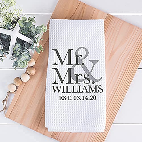 CANARY ROAD Mr. & Mrs. Kitchen Towel | Wedding Waffle Weave Dish Towel | Personalized Kitchen Towel | Housewarming Gift | Wedding Gift | Personalized Dish Towel | Bridal Shower Gift