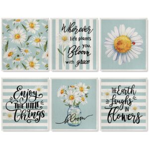 anydesign daisy flower swedish kitchen dishcloth blue spring summer floral kitchen towel daisy stripes cotton absorbent dish towel for housewarming cleaning wipes, 6pcs, 7 x 8 inch