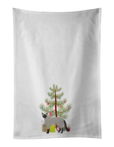 caroline's treasures ck4564wtkt balinese #1 cat merry christmas white kitchen towel set of 2 dish towels decorative bathroom hand towel for hand, face, hair, yoga, tea, dishcloth, 19 x 25, white