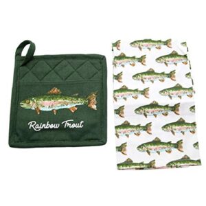 dei trout dish towel and pot holder, 2 piece set, mulitcolor