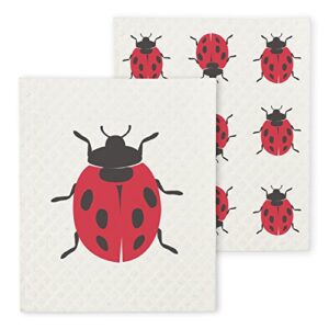 abbott collection 1284-asd/bug 01 1284-asd/bug 01 swedish dish cloth (2 pack), white/black/red, 5" x 8"