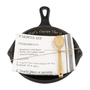 mud pie, black, s'more set, 11.75" x 8" | spoon 5.5" 26" x 16.5", skillet 11 3/4" x 8" | towel 26" x 16 1/2"